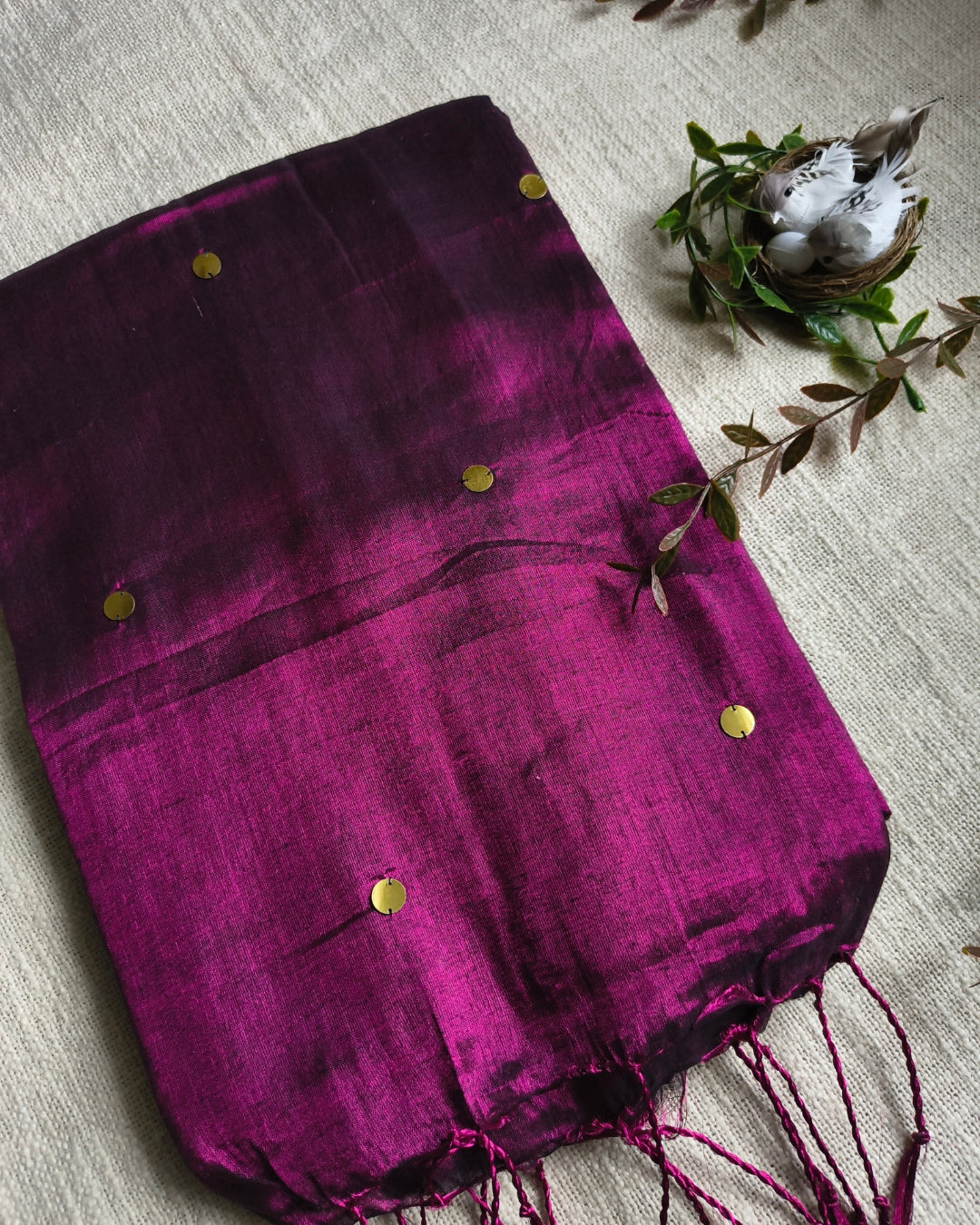 Pure Khadi Tissue Saree with Coin design - Wine – MammaHug